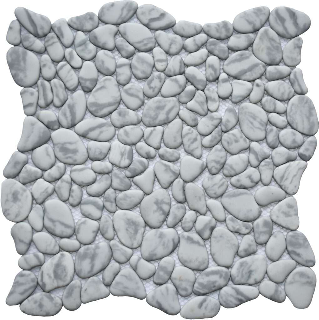Grey Matte Recycled Glass Pebble Tile | Cascade Stoneworks