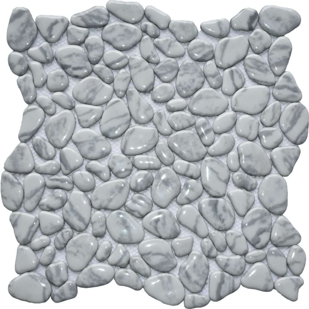 Grey Polished Recycled Glass Pebble Tile | Cascade Stoneworks